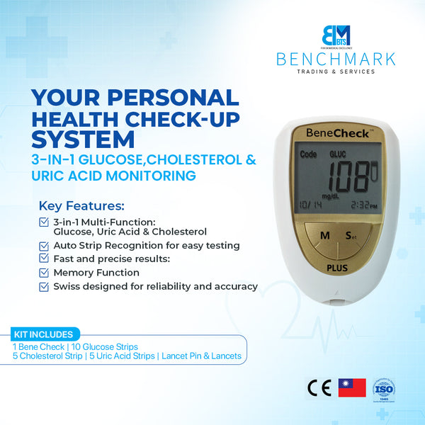 BeneCheck Plus 3 in 1 Glucometer | Comprehensive Health Monitoring in ...